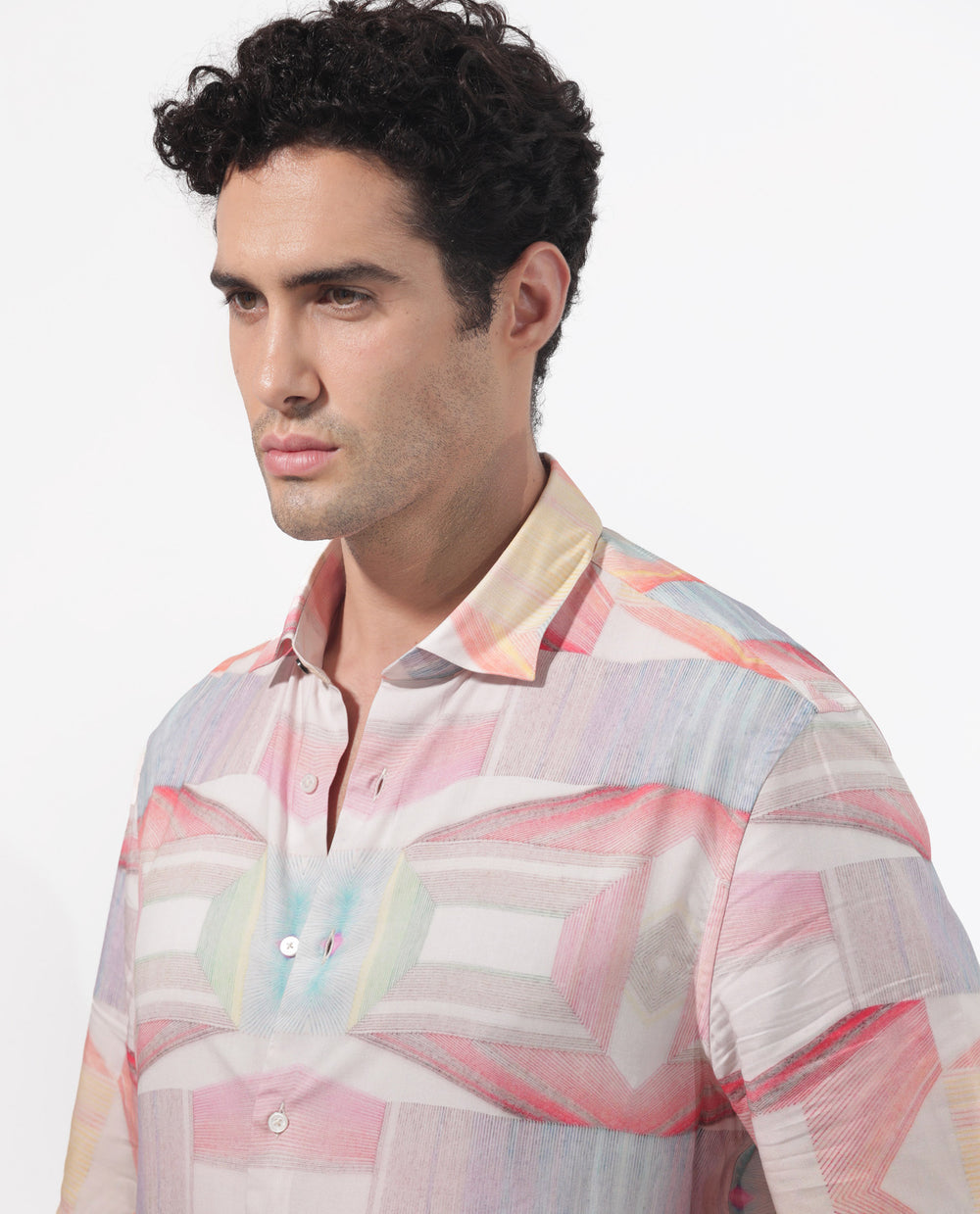 Rare Rabbit Men's Lim Pink Viscose Fabric Half Sleeves Abstract Geomet