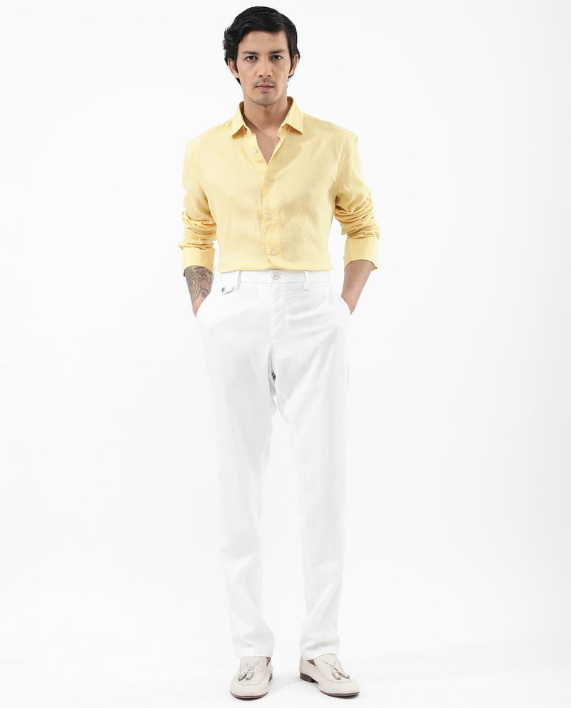 Rare Rabbit Mens Linex-1 Yellow Linen Excel Fabric Regular Collar Full