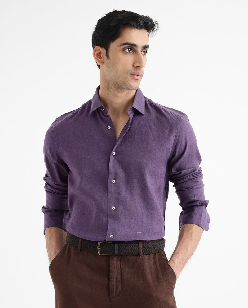 Rare Rabbit Men's Linex-1 Purple Linen Excel Fabric Full Sleeves Regul