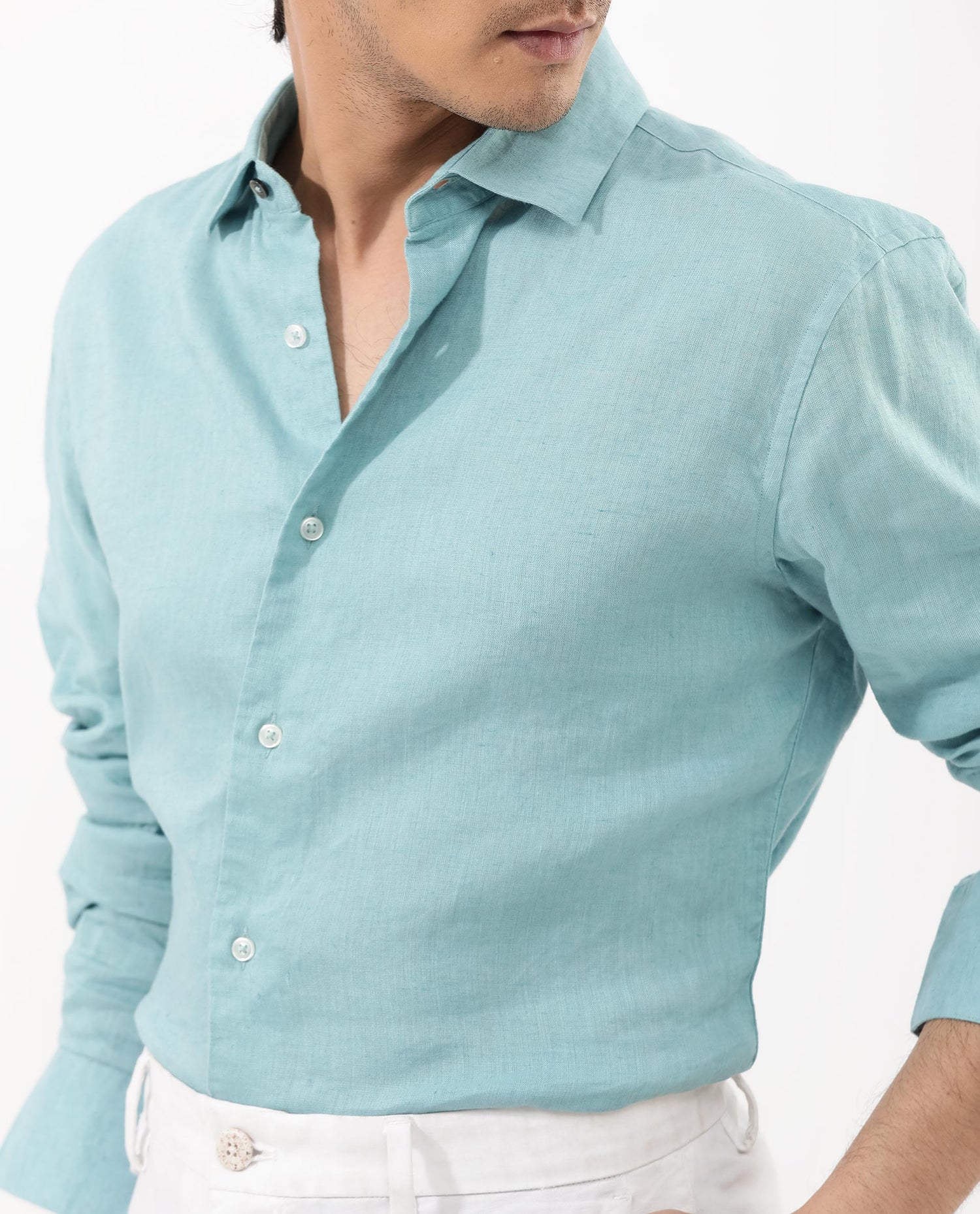 Rare Rabbit Men's Linex-1 Flouroscent Blue Linen Excel Fabric Full Sle