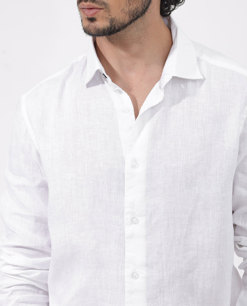 Rare Rabbit Mens Linex-1 White Linen Fabric Regular Collar Full Sleeve