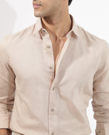 Rare Rabbit Men's Linux Light Beige Cotton Linen Fabric Full Sleeves R