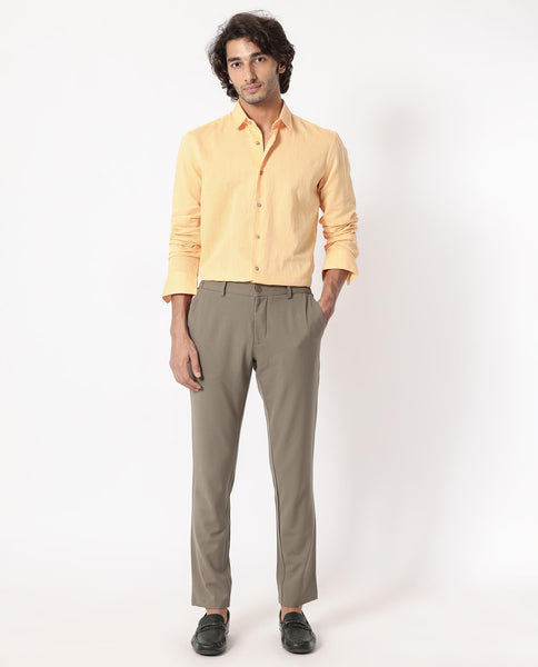 Rare Rabbit Men's Linux Light Yellow Cotton Linen Fabric Full Sleeves