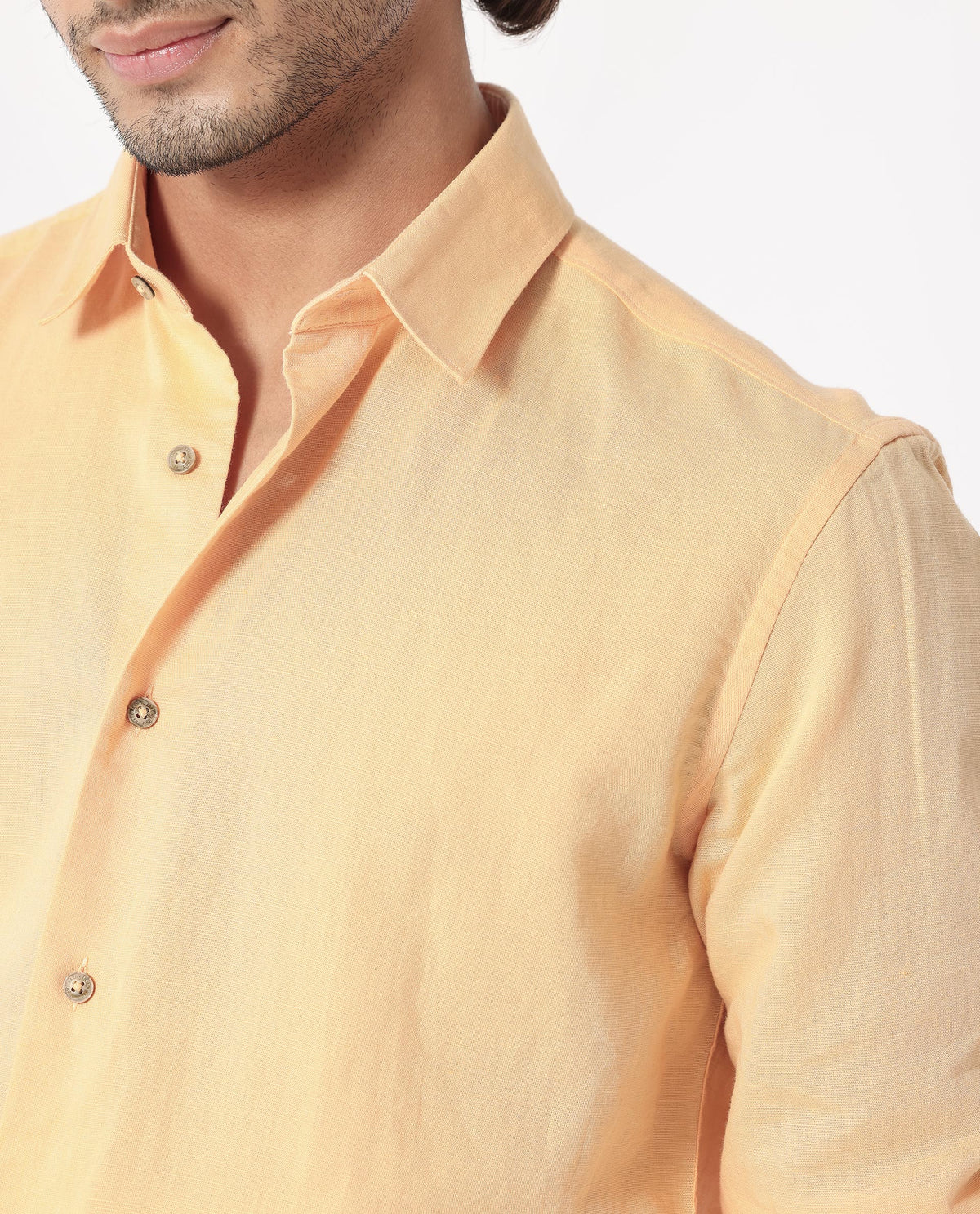 Rare Rabbit Men's Linux Light Yellow Cotton Linen Fabric Full Sleeves