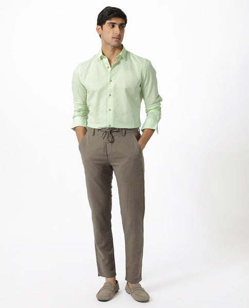 Rare Rabbit Men's Linux Pastel Green Cotton Linen Fabric Full Sleeves