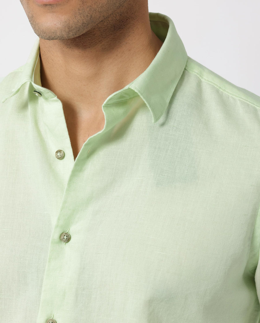 Rare Rabbit Men's Linux Pastel Green Cotton Linen Fabric Full Sleeves