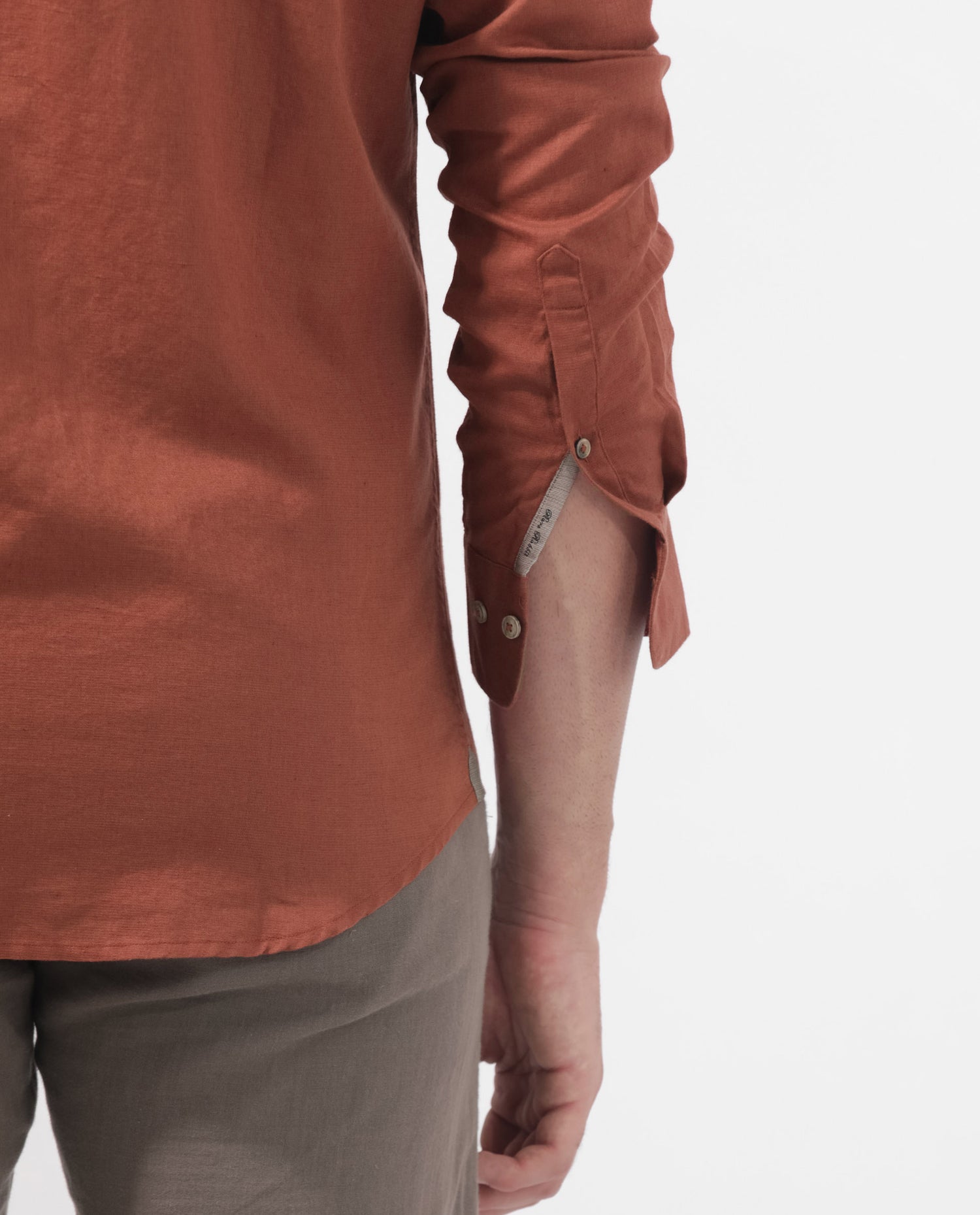 Rare Rabbit Men's Linux Rust Linen Full Sleeves Solid Shirt