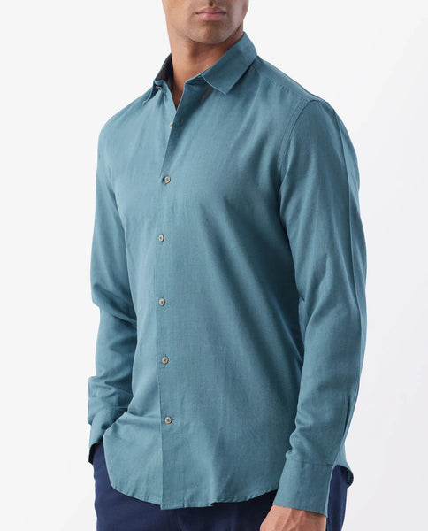 Rare Rabbit Men's Linux Green Linen Cotton Fabric Full Sleeves Regular