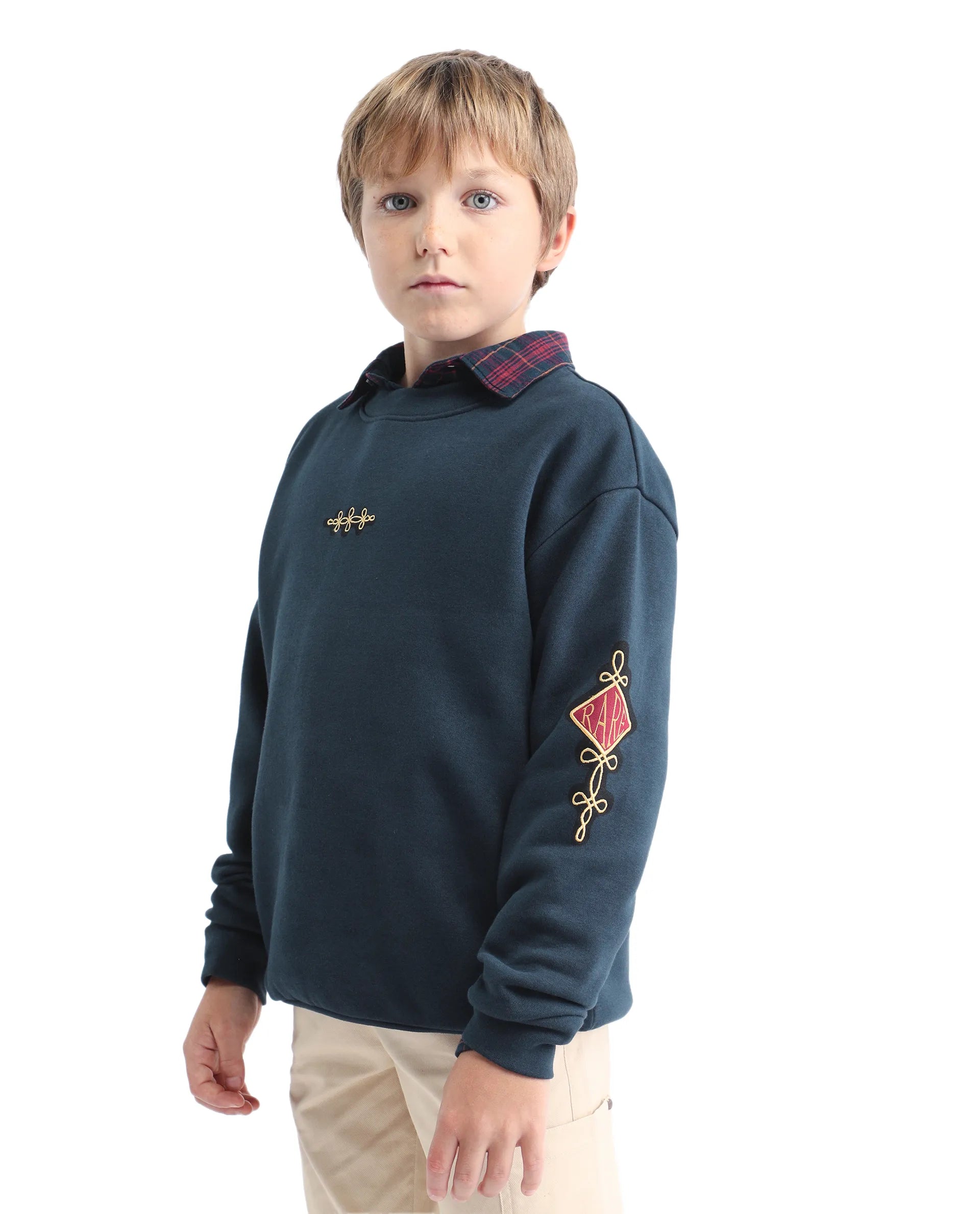 Rare Ones Kids Logan Navy Cotton Blend Pull-On Closure Solid Full Slee