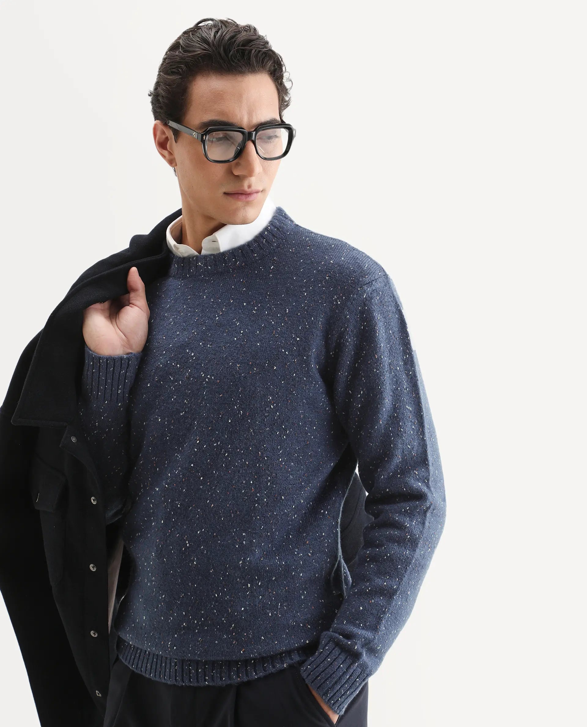 Buy Lomot - Dark Purple Speckled Print Regular Fit Sweater| Rare Rabbit