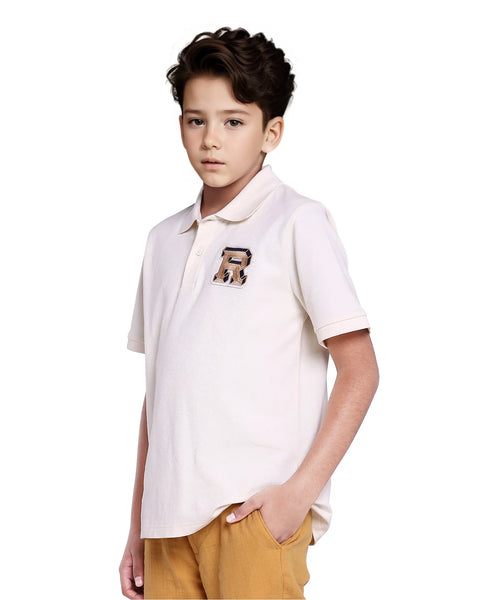 Buy Luan - Off White Cotton Applique Print Polo| Rare Ones
