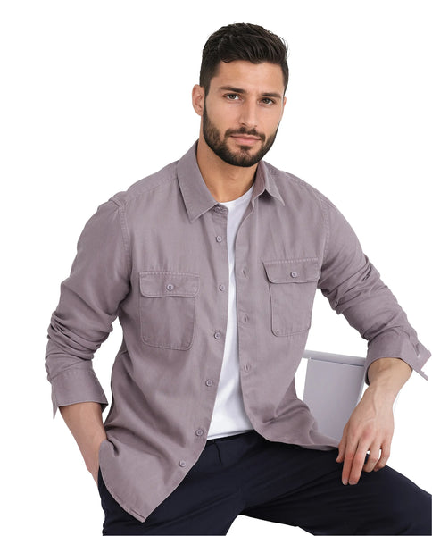 Rare Rabbit Men's Lyton-25 Dusky Purple Cotton Blend Plain Regular Fit