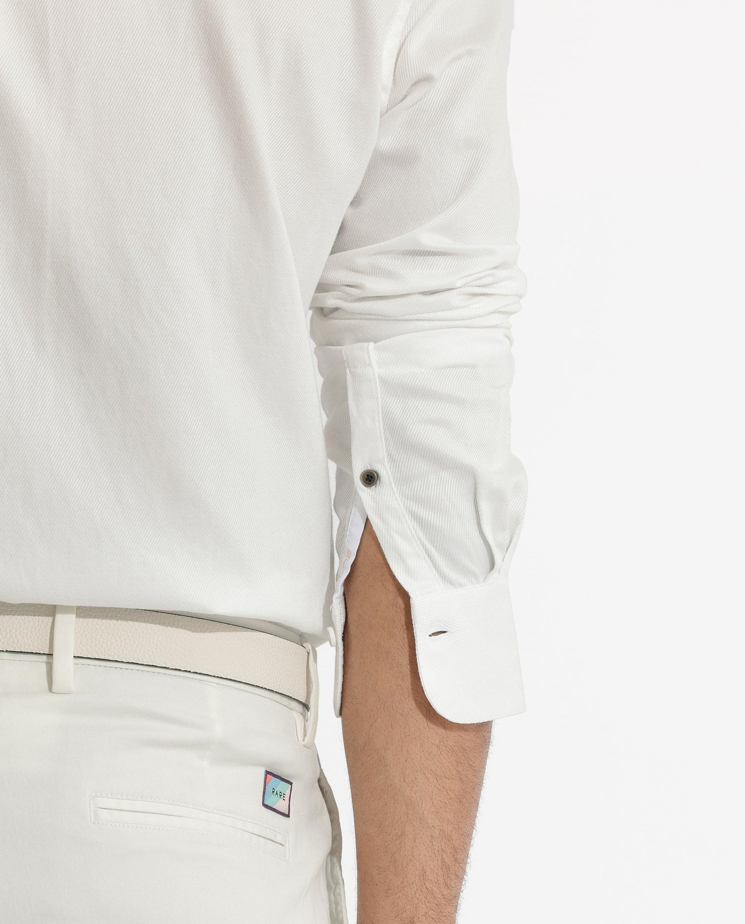 Rare Rabbit Men's Lipton White Cotton Fabric Full Sleeves Twill Shirt