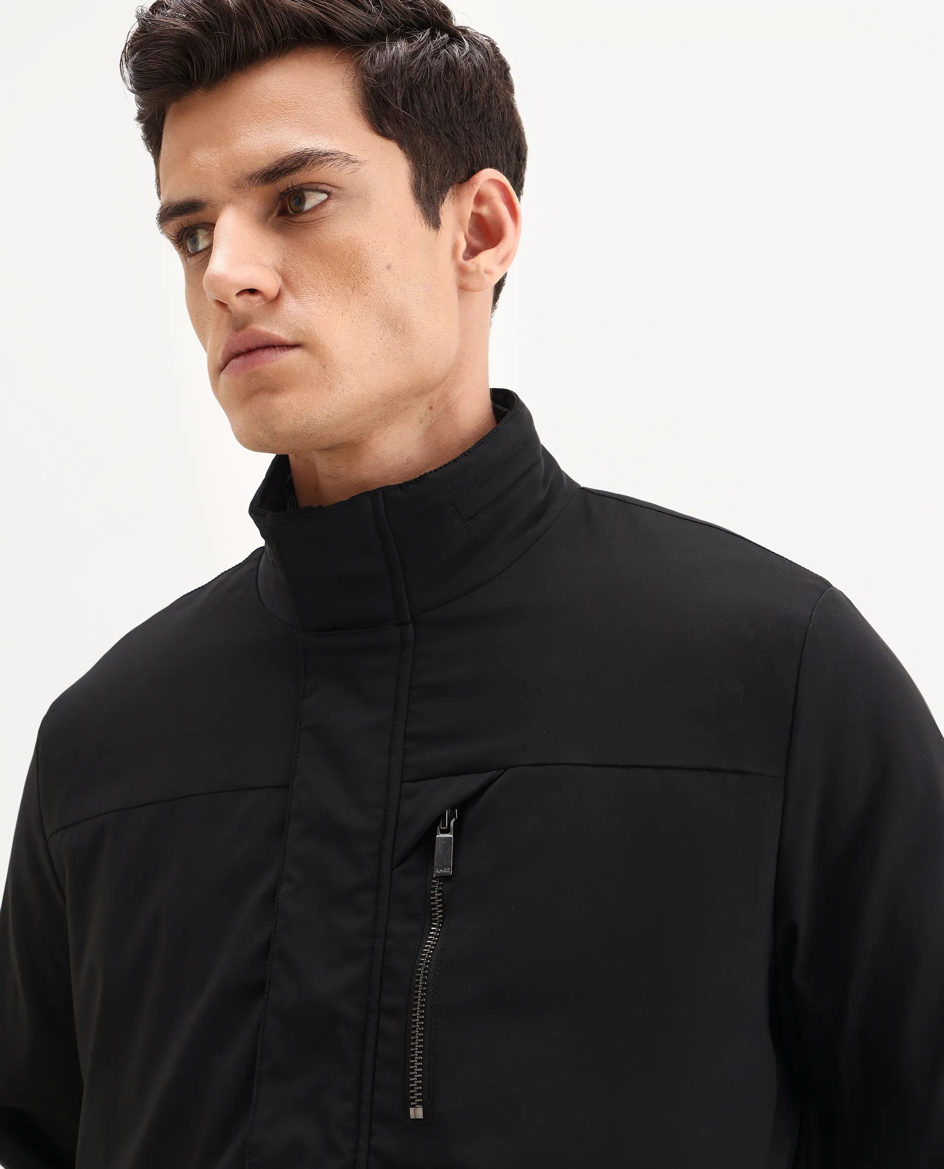 Rare Rabbit Men's Macaw-25 Black Polyester Plain Regular Fit Full Slee