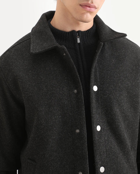 Rare Rabbit Men's Mahu Charcoal Polyester Fabric Spread Collar Regular