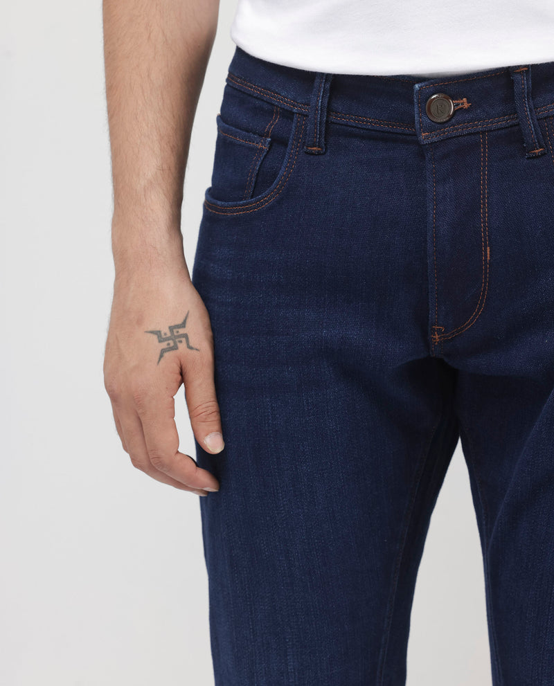Rare Rabbit Mens Maiden Dark Blue Cotton Polyester Mid Rise Dark Wash