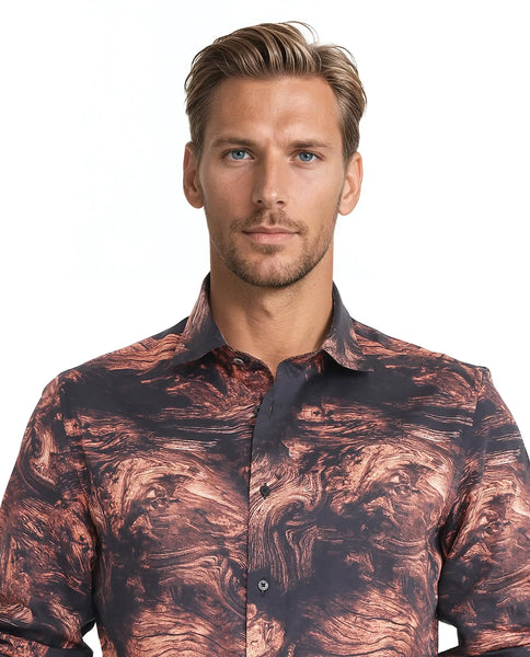 Rare Rabbit Men's Marb Black Modal Abstract Print Relaxed Fit Full Sle