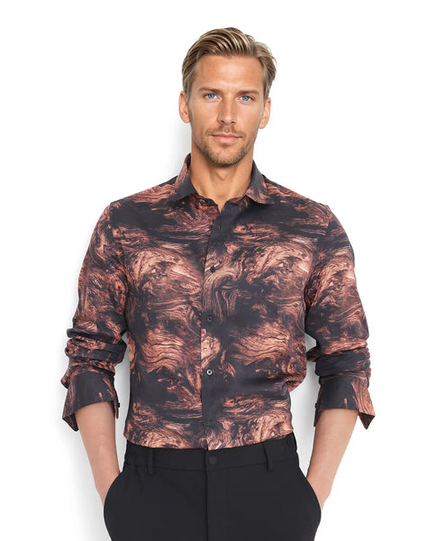 Rare Rabbit Men's Marb Black Modal Abstract Print Relaxed Fit Full Sle