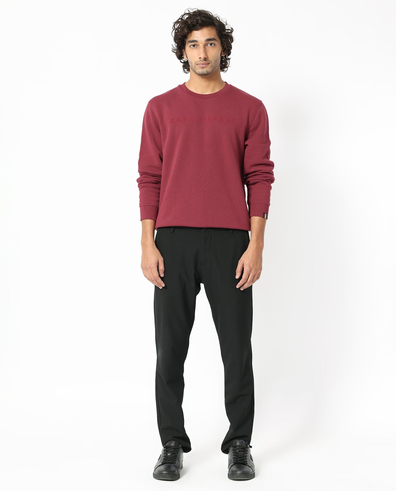 Rare Rabbit Men's Marko Red Cotton Polyester Fabric Full Sleeves Graph