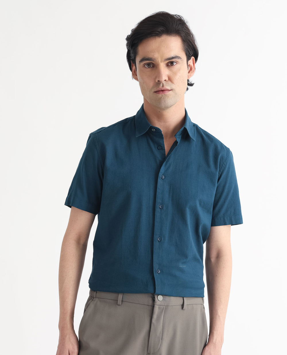 RARE RABBIT MEN'S MATTO PETROL SHIRT SHORT SLEEVES COLLARED NECK SOLID