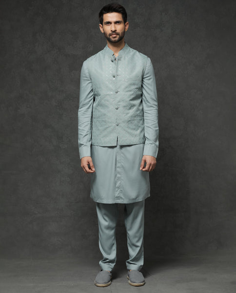 Rare Rabbit Men's Medo-Kpb Dusky Green Kurta-Suit