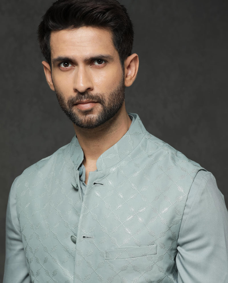 Rare Rabbit Men's Medo-Kpb Dusky Green Kurta-Suit