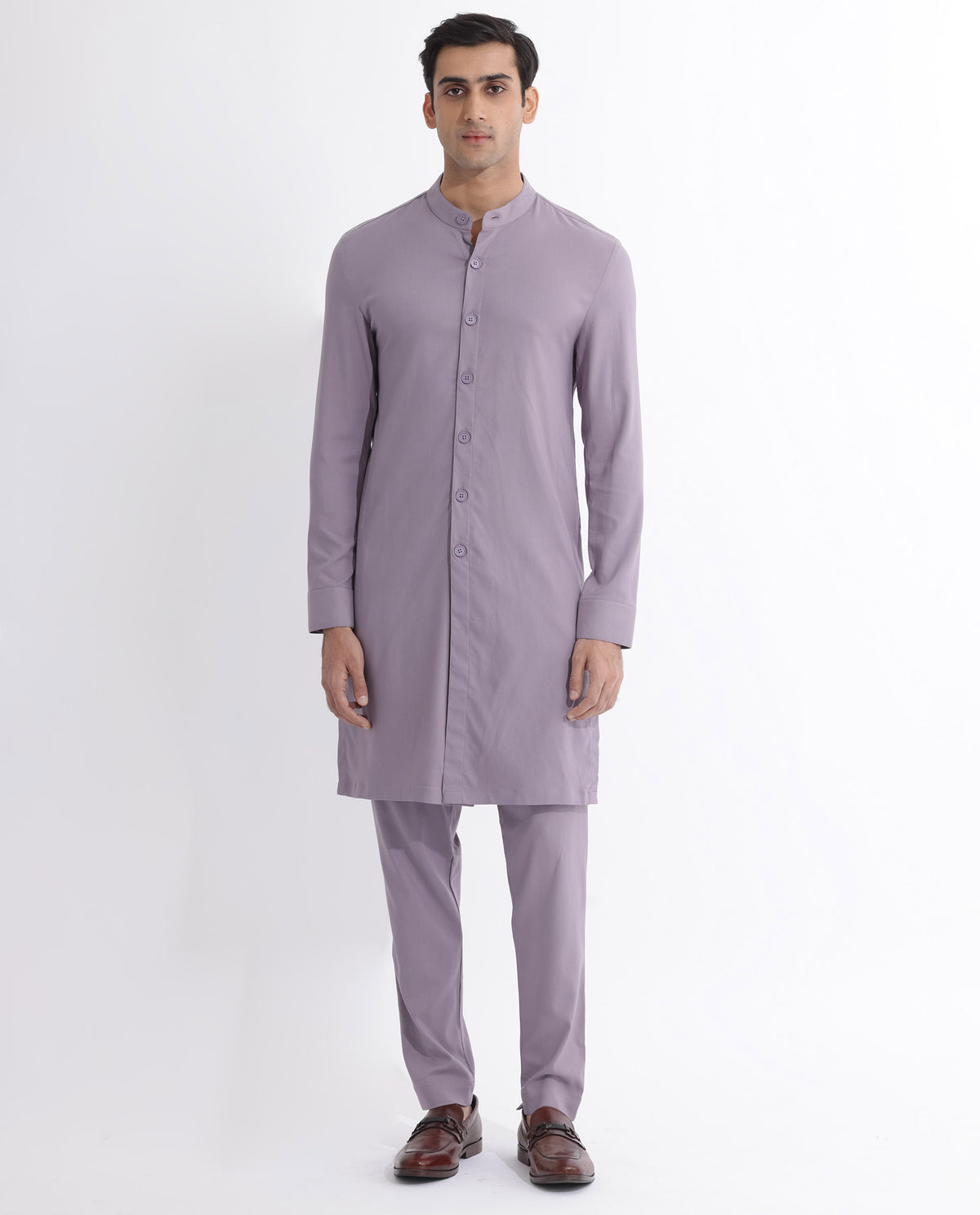 Rare Rabbit Mens Medo-K Pastel Purple Mandarin Collar Full Sleeves Kur