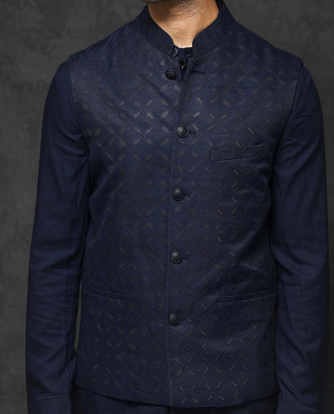 Rare Rabbit Men's Medo-Kpb Dark Navy Kurta-Suit