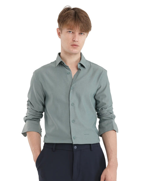 Rare Rabbit Men's Mer-25 Dusky Green Viscose Blend Textured Regular Fi