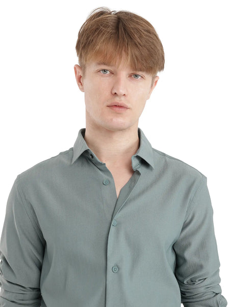 Rare Rabbit Men's Mer-25 Dusky Green Viscose Blend Textured Regular Fi