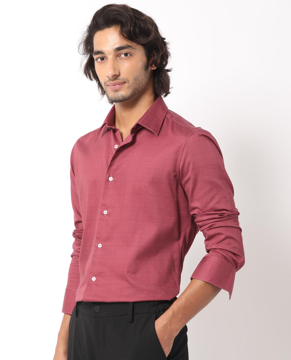 Rare Rabbit Men's Miskon Red Cotton Fabric Full Sleeves Checks Shirt