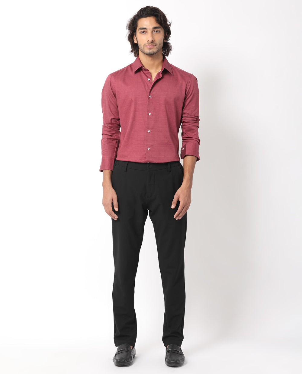 Rare Rabbit Men's Miskon Red Cotton Fabric Full Sleeves Checks Shirt