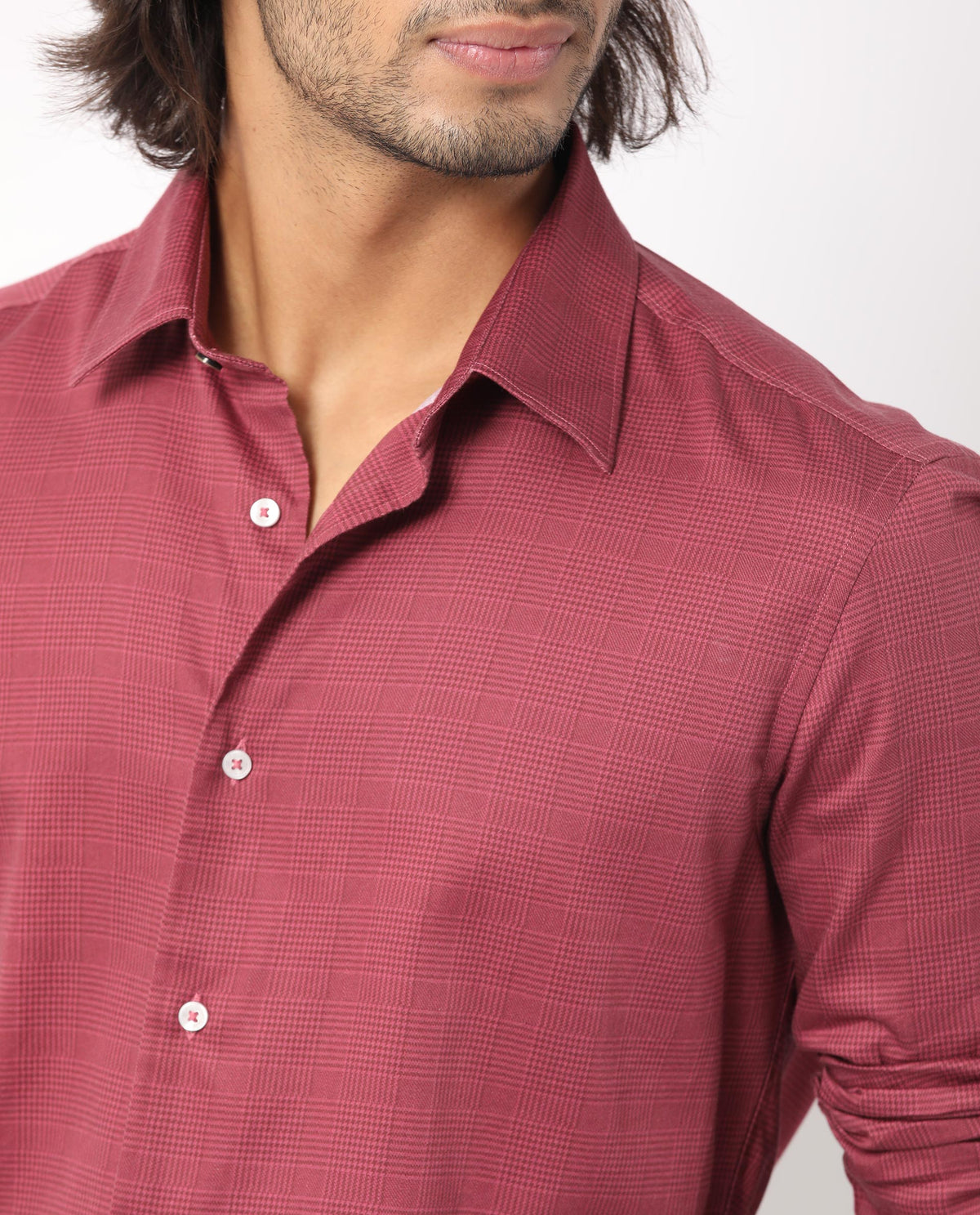 Rare Rabbit Men's Miskon Red Cotton Fabric Full Sleeves Checks Shirt