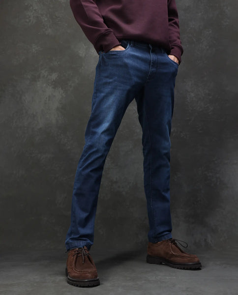 Rare Rabbit Men's Monaco Navy Cotton Plain Hawk Slim Fit Jeans