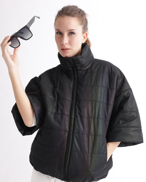 Rareism Women's Habit Black Polyester Fabric Short Sleeves Zip Closure ...