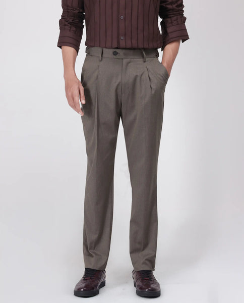 Rare Rabbit Men's Naji Dark Brown Cotton Blend Fabric Relaxed Fit Plai