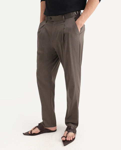 Rare Rabbit Men's Naji Dark Brown Cotton Blend Plain Relaxed Fit Trous