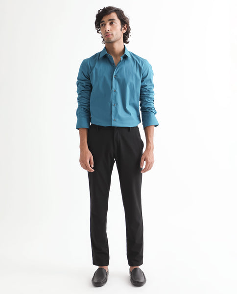 Rare Rabbit Men's Neutronss Petrol Cotton Polyester Fabric Full Sleeve