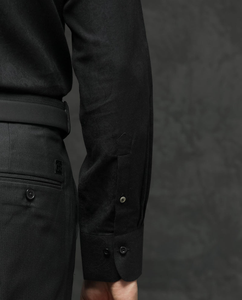 Rare Rabbit Mens Notum Black Cotton Fabric Full Sleeve Dobby Texture S