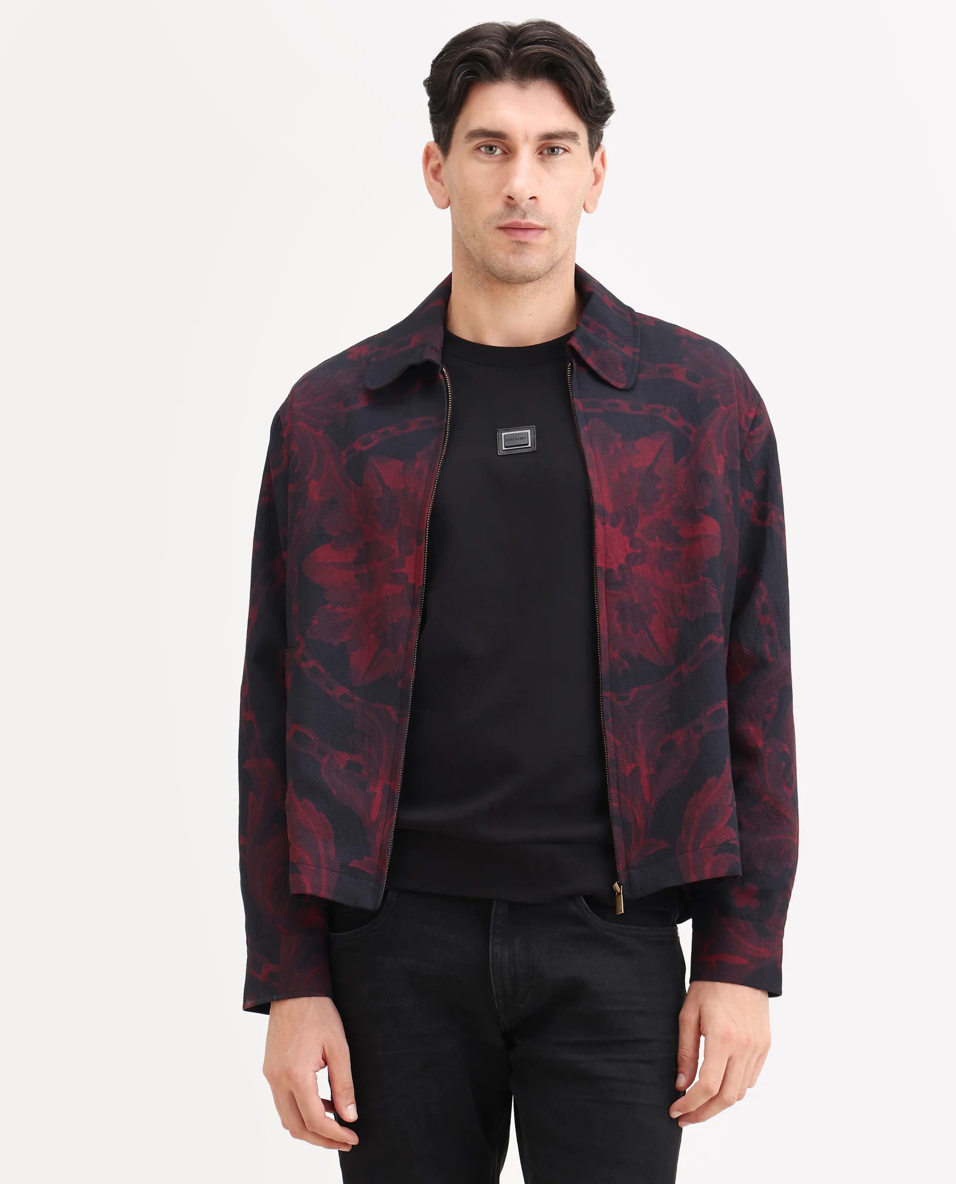 Rare Rabbit Men's Nulo Black Viscose Blend Fabric Spread Collar Regula