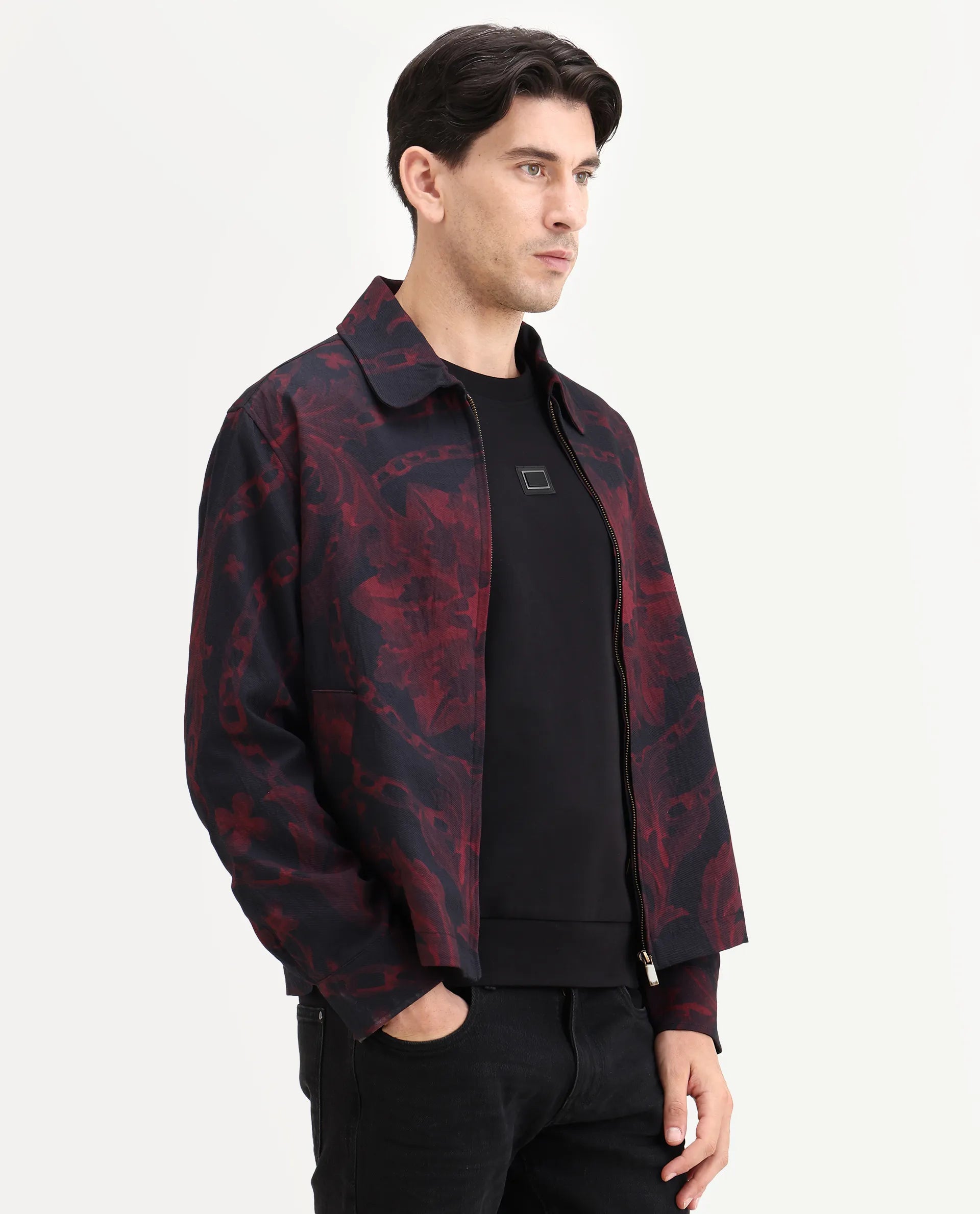 Rare Rabbit Men's Nulo Black Viscose Blend Fabric Spread Collar Regula