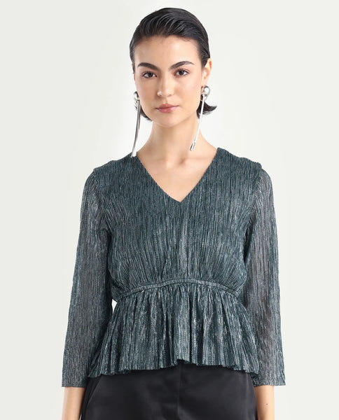 Buy Odim - Metalic Silver Shimmer Regular Fit Top| Rareism