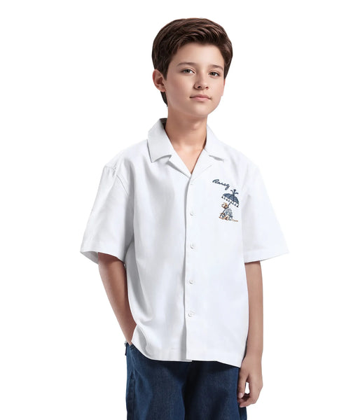 Buy Ofo - White Cotton Blend Embroidered Shirt| Rare Ones