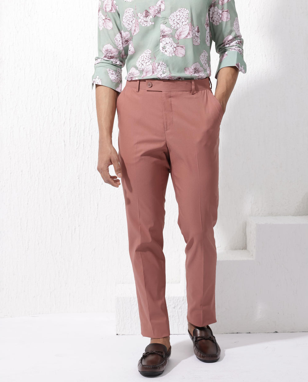 Rare Rabbit Men's Oscar Pastel Pink Polyester Viscose Fabric Notch Lap