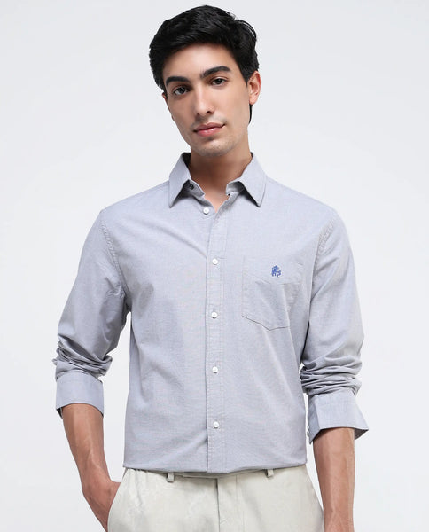 Rare Rabbit Men's Oxob Grey Cotton Blend Plain Regular Fit Full Sleeve