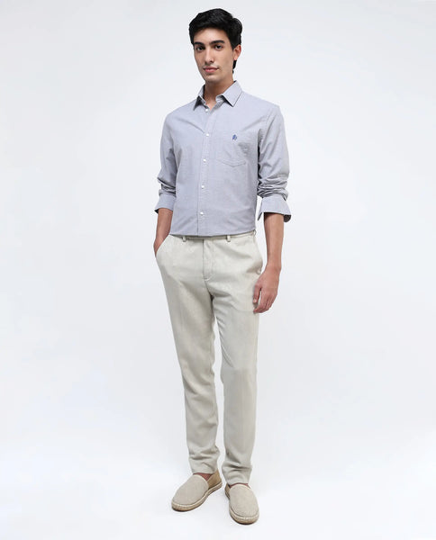 Rare Rabbit Men's Oxob Grey Cotton Blend Plain Regular Fit Full Sleeve