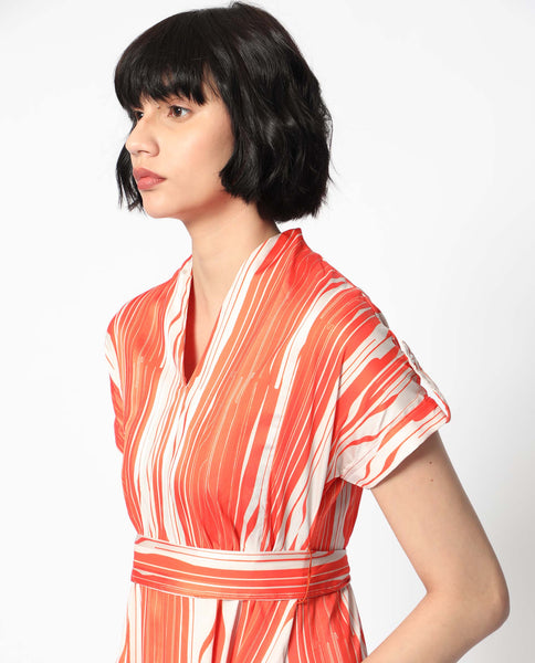 Rareism Women's Palbe Orange Polyester Fabric Short Sleeves V-Neck ...