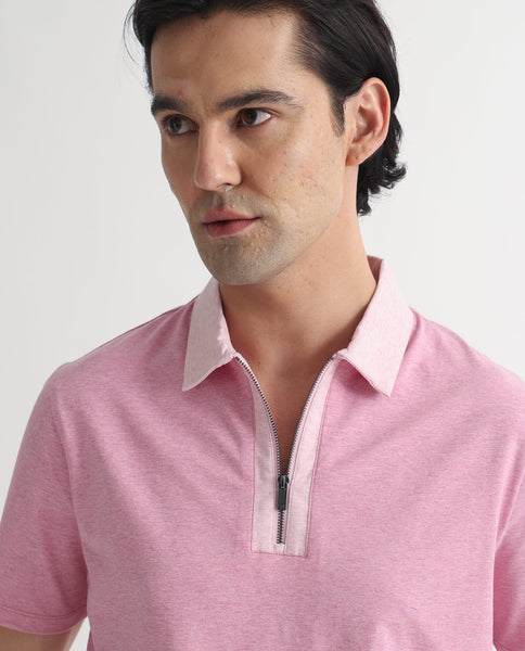 Rare Rabbit Men's Panel Pink Cotton Fabric Collared Neck Zipper Closur