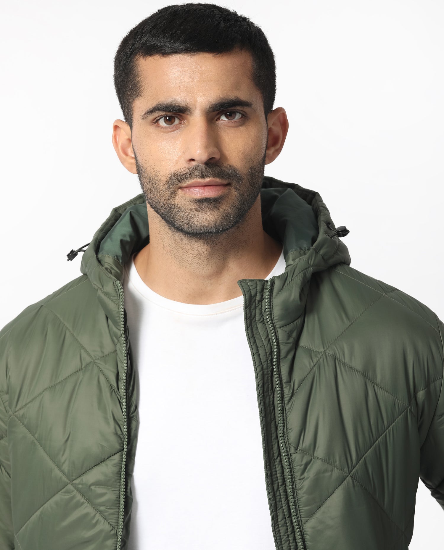 Rare Rabbit Men's Parco Dark Green Diamond Quilted Hooded Puffer Jacke