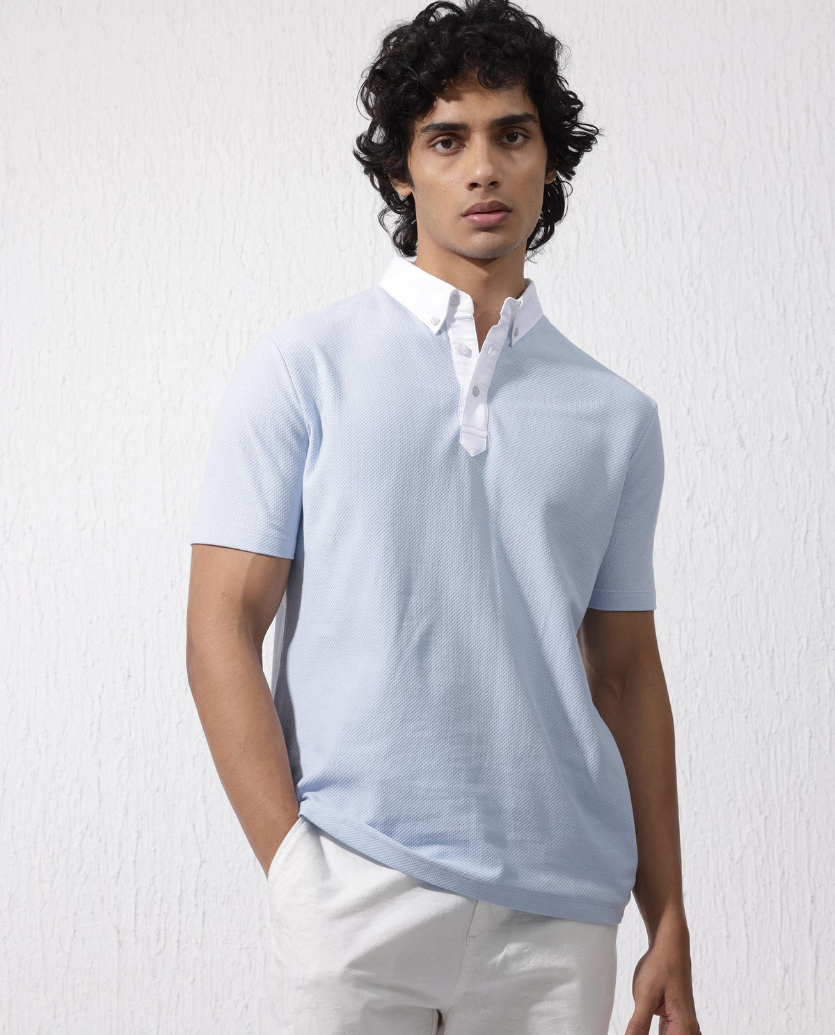 Rare Rabbit Mens Parma-2 Pastel Blue Polo Short Sleeve Solid Polo T-Sh